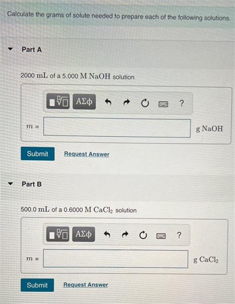Solved Calculate The Grams Of Solute Needed To Prepare Each