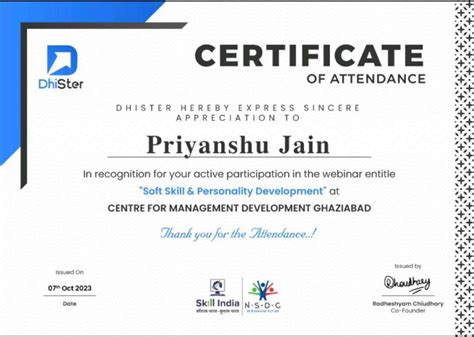 Priyanshu Jain On Linkedin Successfully Attended Soft Skill And Personality Development By