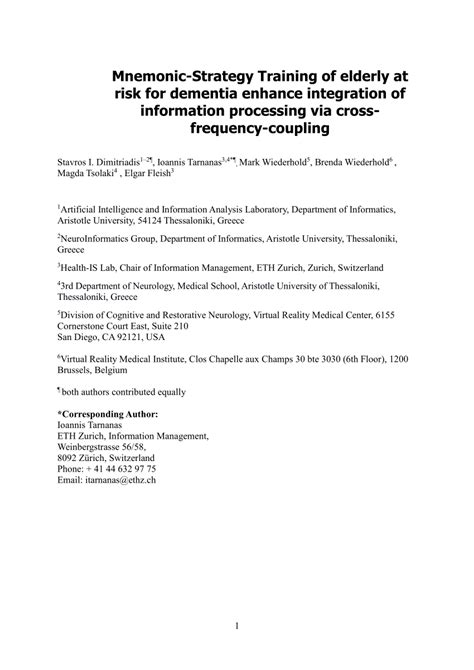 Pdf Mnemonic Strategy Training Of Elderly At Risk For Dementia Enhance Integration Of