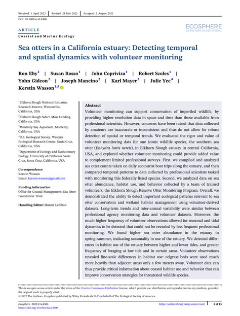 Pdf Sea Otters In A California Estuary Detecting Temporal And