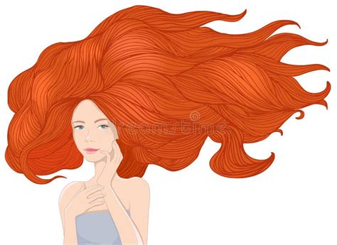 женщина красного цвета портрета красивейших волос длинняя Иллюстрация вектора иллюстрации