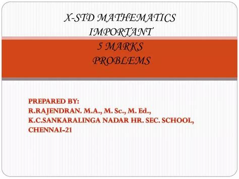 Ppt X Std Mathematics Important 5 Marks Problems Powerpoint