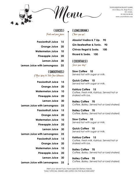Free Wedding Menu Template For Word Parahyena