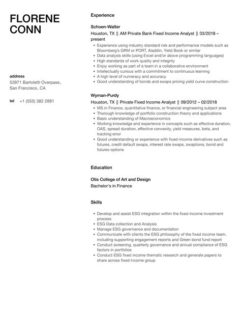 Fixed Income Analyst Resume Samples Velvet Jobs