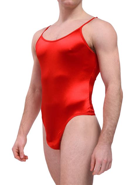 Mens Red Satin Thong Bodysuit Satin Lingerie For Men Xdress