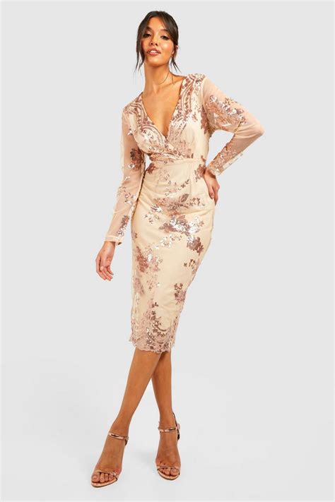 Boutique Sequin Print Mesh Midi Dress Boohoo
