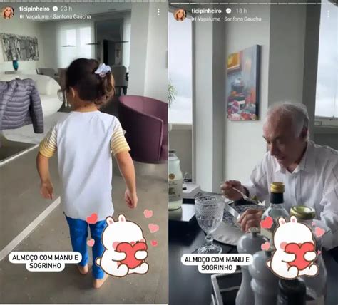 Tici surge com sua filha com César Tralli e seu sogro que lindos