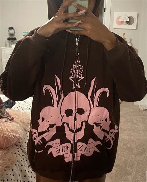 Brown Y2k Rhinestone Spider Skull Zip Up Hoodie Etsy