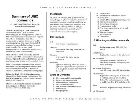 Summary Of Unix Commands