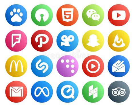 20 Social Media Icon Pack Including Inbox Windows Media Player Path Coderwall Editorial Image