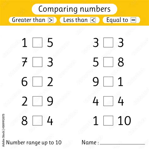 Comparing Numbers Less Than Greater Than Equal To Number Range Up To 10 Preschool