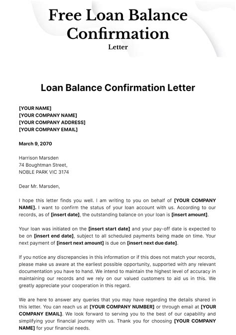 Free Loan Balance Confirmation Letter Template Edit Online And Download