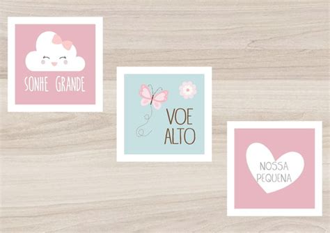 Trio Quadros Decorativos Quarto Menina Sonhe Grande Voe Alto
