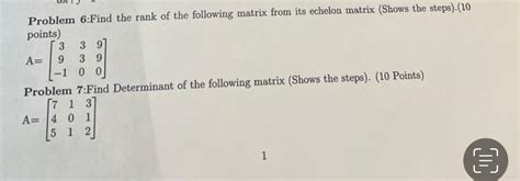 Solved Problem Find The Rank Of The Following Matrix From Chegg Com
