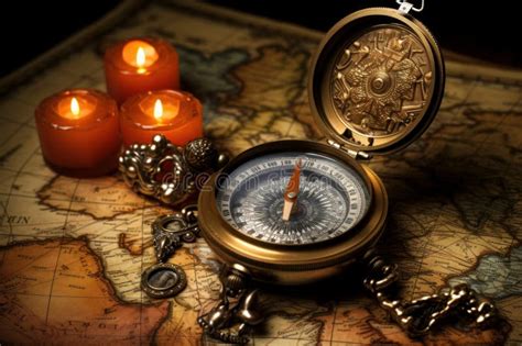 Intriguing Compass Travel Map Adventure Generate Ai Stock Image