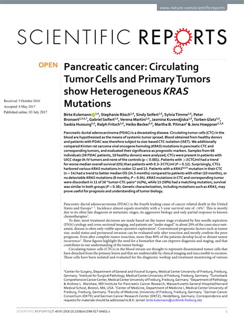 Pdf Pancreatic Cancer Circulating Tumor Cells And Primary Tumors Show Heterogeneous Kras