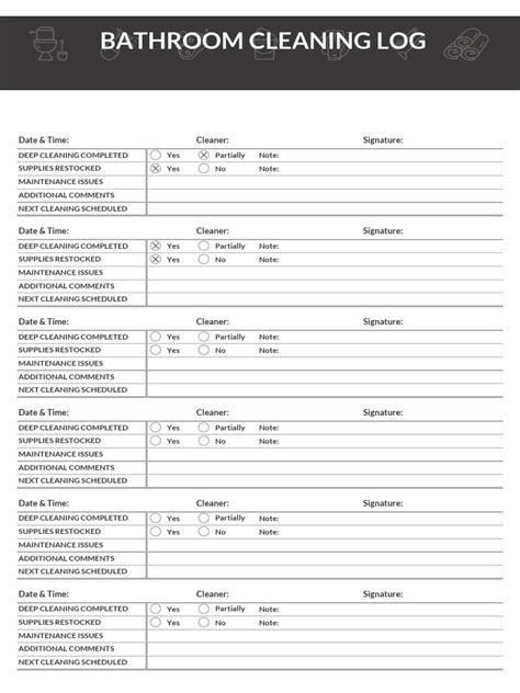 Bathroom Cleaning Log Template Pdf Bathroom Bathing