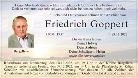 Friedrich Goppert Traueranzeige Trauer InFranken De