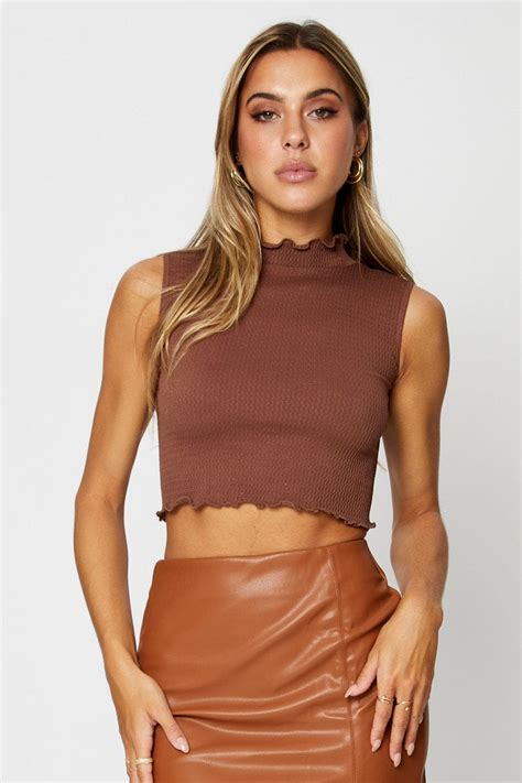 Womens Brown Tank Top Seamless Ally Fashion