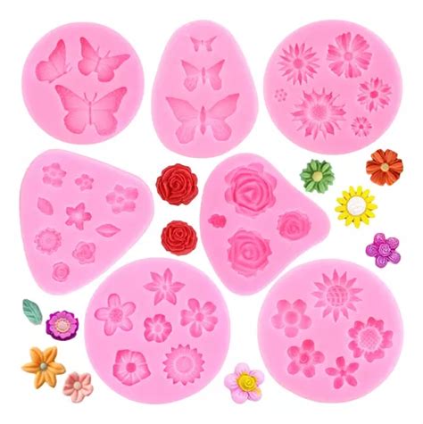 7pcs Molde De Silicona Flor De Rosa Mariposa Fondant Resina Meses Sin