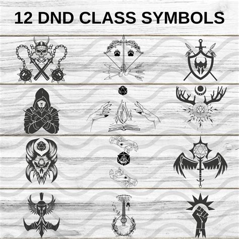 12 Black 12 White Dnd Class Symbols Dungeons And Dragons Bunlde Dnd20 Dnd Class Emblems