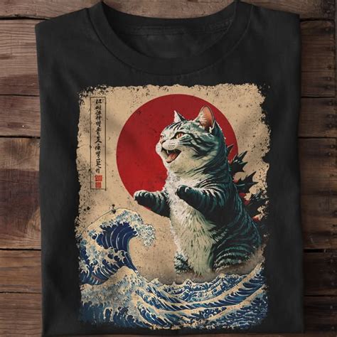 Funny Kitten Cat Kaiju Japanese Style Tshirt