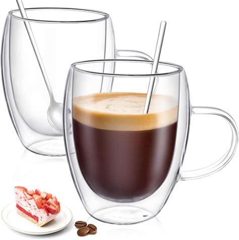 JoyJolt Lot de 2 tasses isothermes à double paroi en verre pour café et