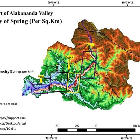 Spring Density In Per Km² In Zones 1 2 And 3 And In Compartmentalised