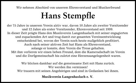 Traueranzeigen Von Hans Stempfle Augsburger Allgemeine Zeitung