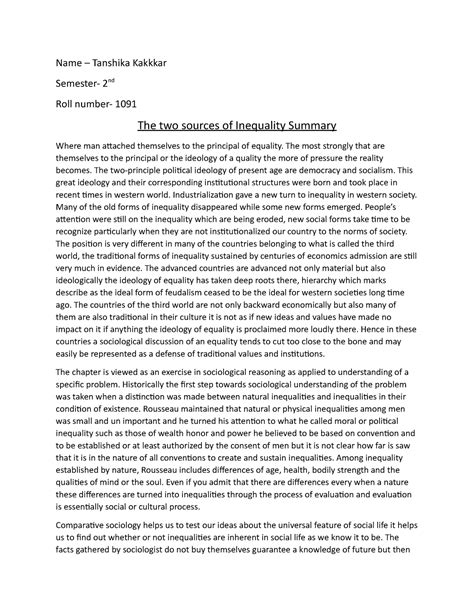 Stratification Summary Name Tanshika Kakkkar Semester 2nd Roll Number 1091 The Two Sources