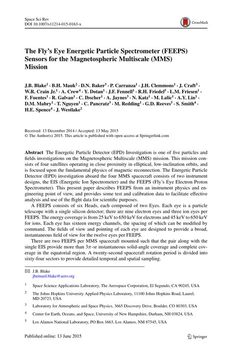 Pdf The Flys Eye Energetic Particle Spectrometer Feeps Sensors For The Magnetospheric