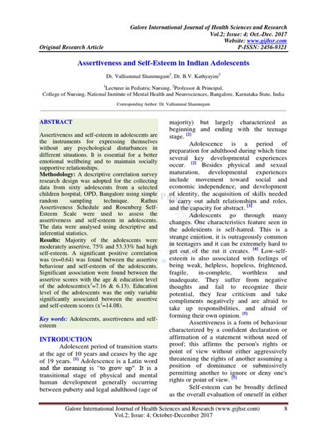 Assertiveness And Self Esteem Pdf Self Esteem Adolescence