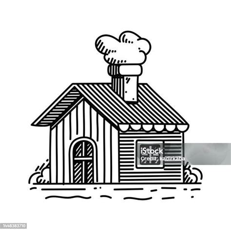 목조 집 선 아이콘 스케치 디자인 픽셀 완벽 편집 가능한 획 통나무집 나무 집 숲 모던 양식에 대한 스톡 벡터 아트 및 기타