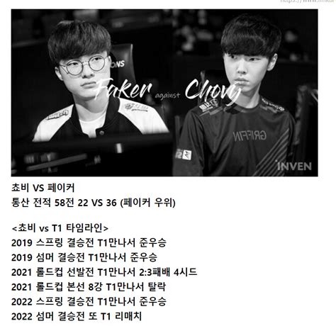 포텐에 올라온 쵸비vs페이커 상대전적 치지직 에펨코리아