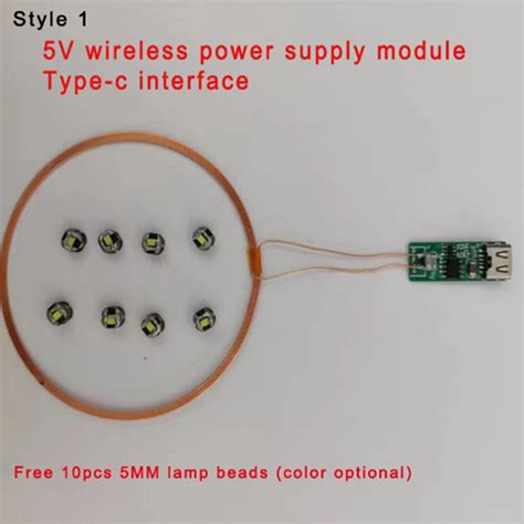 5V Wireless Inductive Power Supply LED Module DIY Coil Power Supply Module Receives LED Type C