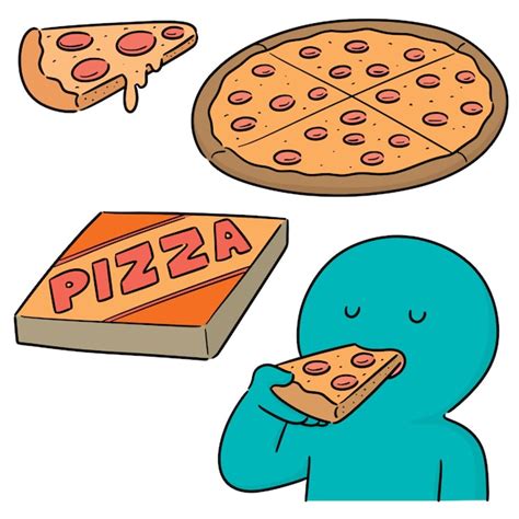 피자를 먹는 사람의 집합 프리미엄 벡터