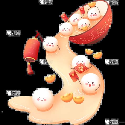 元宵节卡通拟人汤圆餐具组合元素素材 花瓣网