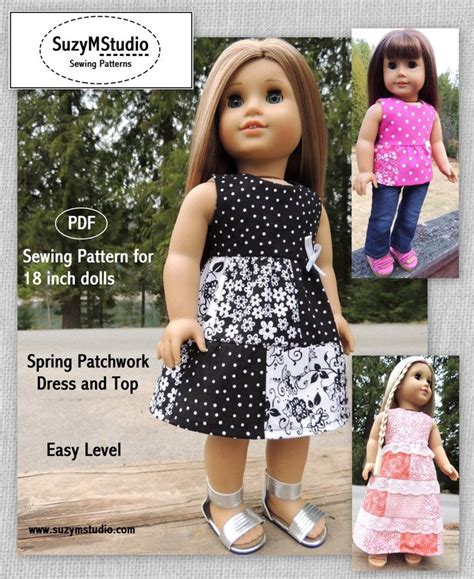 Spring Patchwork Dress And Top Sewing Pattern For 18 Inch Dolls