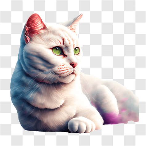 Download Relaxed White Cat With Green Eyes Png Online Creative Fabrica