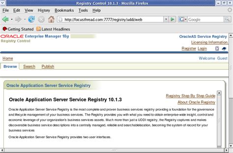 Oracle Application Server Service Registry Installation Oracle