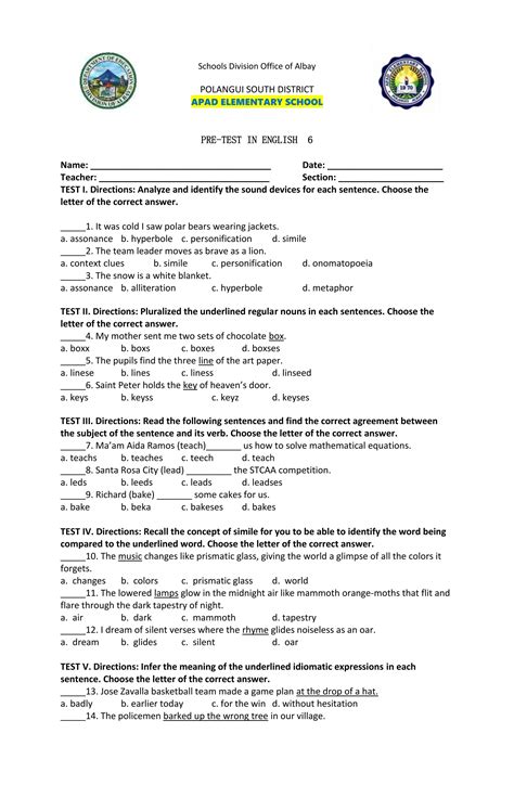 Pre Testenglish 6docx