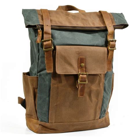Vintage Waxed Canvas Backpack Sustainable And Leather Trim