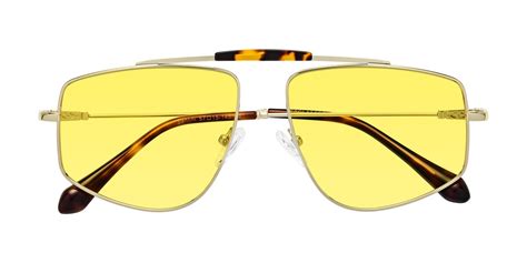 Tortoise Grandpa Oversized Aviator Tinted Sunglasses With Medium Yellow