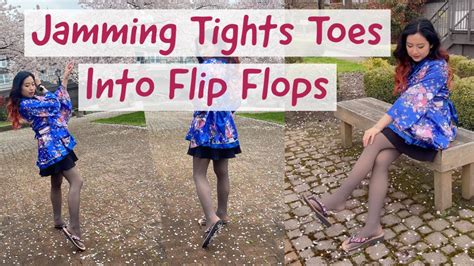 Nylons Tights In Flip Flops Sandals Kimono Cosplay Girl In Pantyhose