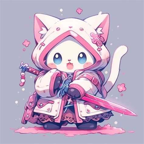 Premium Ai Image Cute Cat With Sword