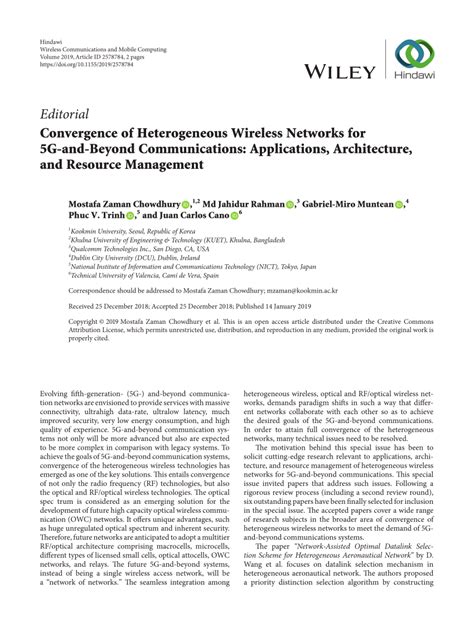 Pdf Convergence Of Heterogeneous Wireless Networks For 5g And Beyond