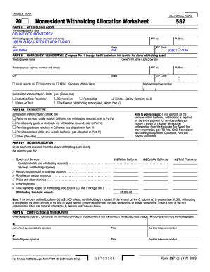 Fillable Online Co Monterey Ca 2011 Form 587 Nonresident Withholding