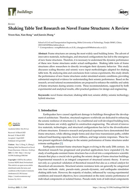 Pdf Shaking Table Test Research On Novel Frame Structures A Review