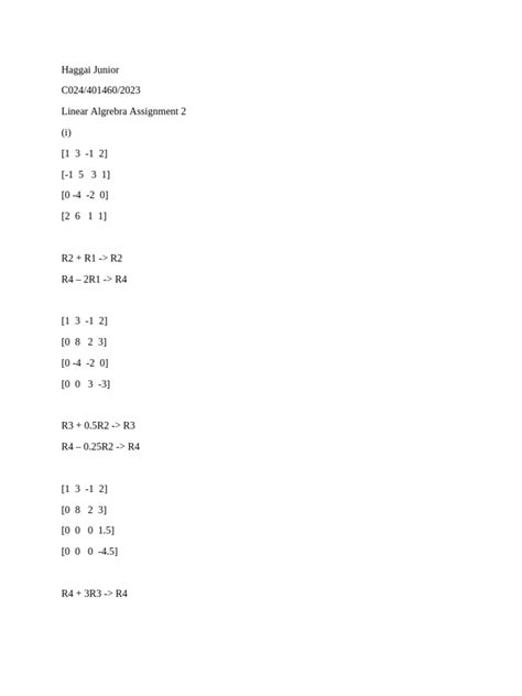Linear Algebra Assignment Pdf