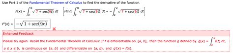 solved use part 1 of the fundamental theorem of calculus to